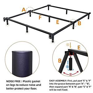 THEOCORATE King Size Bed Frame, 7 Inch Metal Basics Bed Frame, Low Profile Base for Box Spring, 9-Leg Support, Noise-Free, Easy Assembly, Black