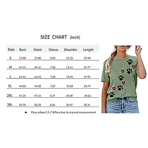 ETATNG Summer Love Heart Dog Paw Love Heart Print T-Shirt for Women Short Sleeve Dog Mom Graphic Tees Tops Mother's Day Shirts Green XXL