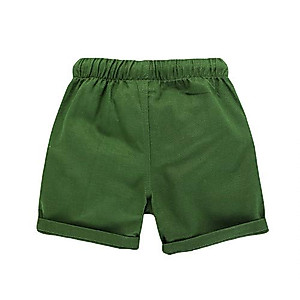 HILEELANG Baby Boys' Shorts 2-Pack Chino Short Summer Cotton Casual Pants with Pockets Yellow Green 2t
