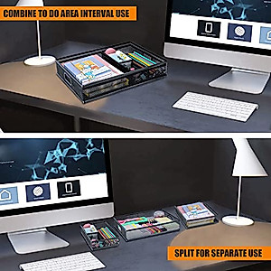 HOPECK Desk Drawer Organizer Tray for Office and Home, Metal Mesh Desk Organizer Storage Basket, 12.2 x 8.9 x 2.48inch，Black