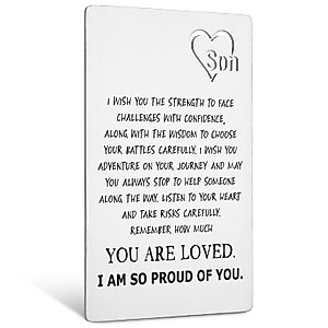 TRCENDE To My Son Gifts Wallet Card from Mom Dad Engraved Inserts Card for Son Back To School Graduation Birthday gift Son Birthday Card College Graduation Christmas Deployment gift xson2