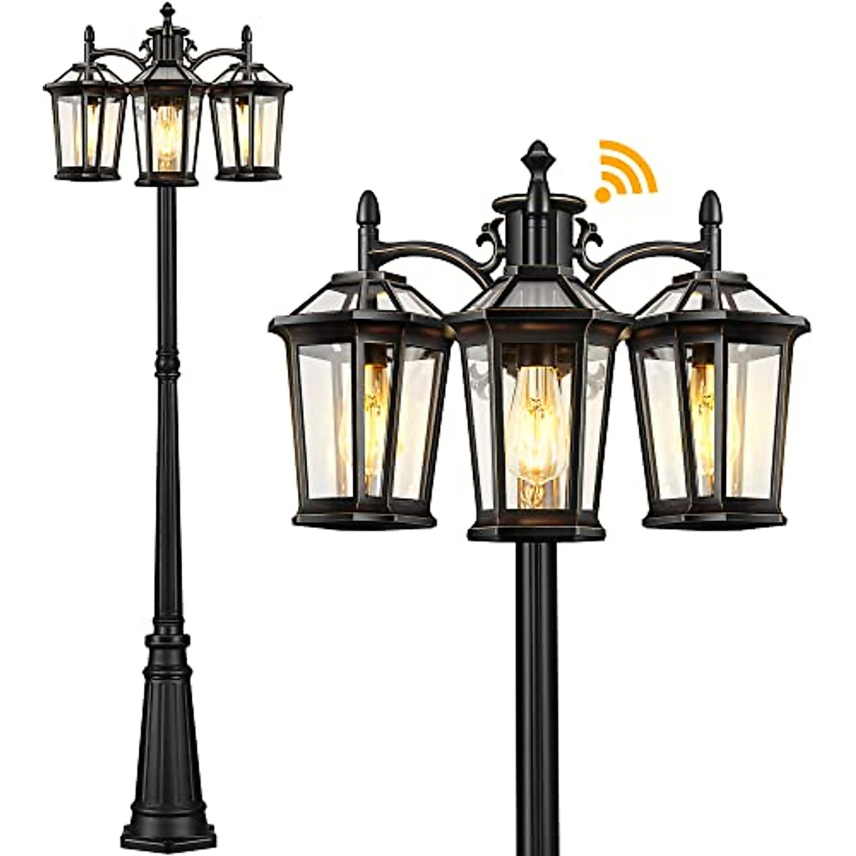VIANIS Outdoor Lamp Post Lights with Dusk to Dawn Sensor, Triple Head Street Pole Light Fixtures Waterproof, Outside Electric Lantern Backyard Lighting, Christmas Lamp Post for Garden Patio Driveway