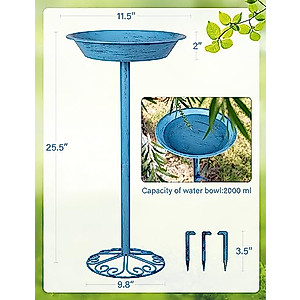 Bird Baths for Outdoors 25.5 Inch Height Outdoor Garden Bird Feeder Metal Birdbath with Dragonfly for Garden Yard and Lawn Decoration,Blue