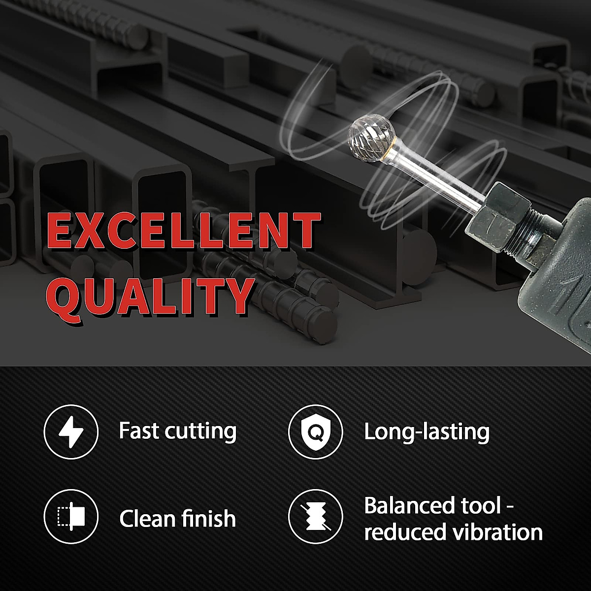 S&F STEAD & FAST Carbide Burr with 1/4” Shank 1/2” Cutter Dia 1/2” Length, Professional Grade Tungsten File, Die Grinder Bit for Metals, Rotary File Ball Shape, Grinding Burr Bit