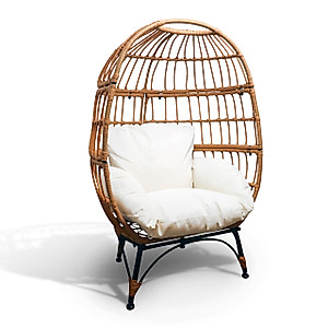 Kids Size Wicker Egg Chair, Indoor Outdoor Patio Backyard Deck Lounger Bubble Seat, With Cushion, Room & Home Décor - Chair Measures 22” x 29” x 35” Floor To Top Height - 45”, Weight Capacity 250 lbs.