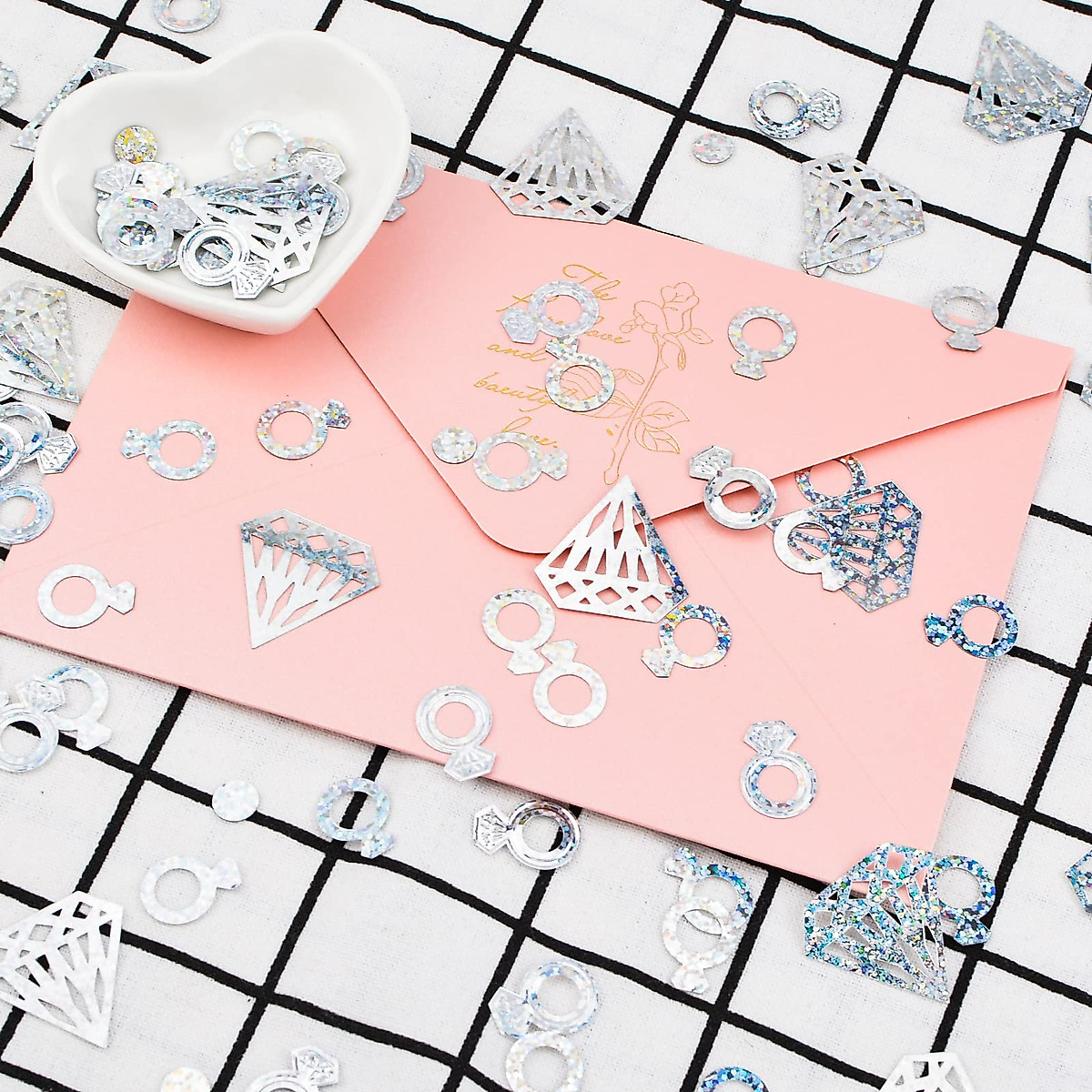 URROMA Wedding Decorations for Tables, Glitter Diamond Confetti Engagement Party Decorations Table Confetti for Bridal Shower Bachelorette Birthday Decorations, Silver