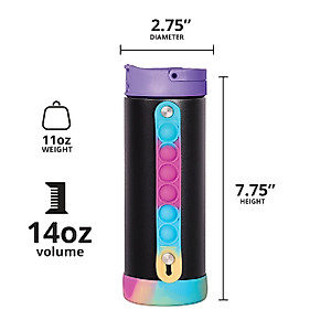 Elemental Iconic Kids Water Bottle with Straw Lid & Stress Relief Pop It Handle, Leak-Proof When Closed, Triple Insulated Kids Stainless Steel Water Bottle For Girls and Boys, 14oz - Black Tie Dye