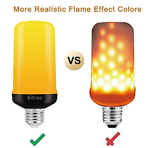 Bitrue LED Flame Effect Light Bulb, 4 Modes Flame Light Bulbs, E26 Base Fire Light Bulb with Gravity Sensor,Flickering Light Bulbs Halloween Home Party(4 Pack)