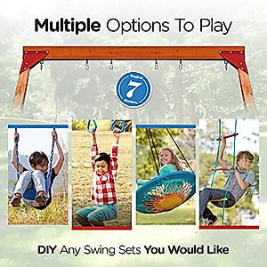 Dolphin Playground Wooden Swing Sets for Backyard, Family DIY Kit for Any Swings, Outdoor Playset for Kids with Trapeze Swing Bar and 2 Belt Swings, Heavy Duty Playground Accessories, Ages 3-12