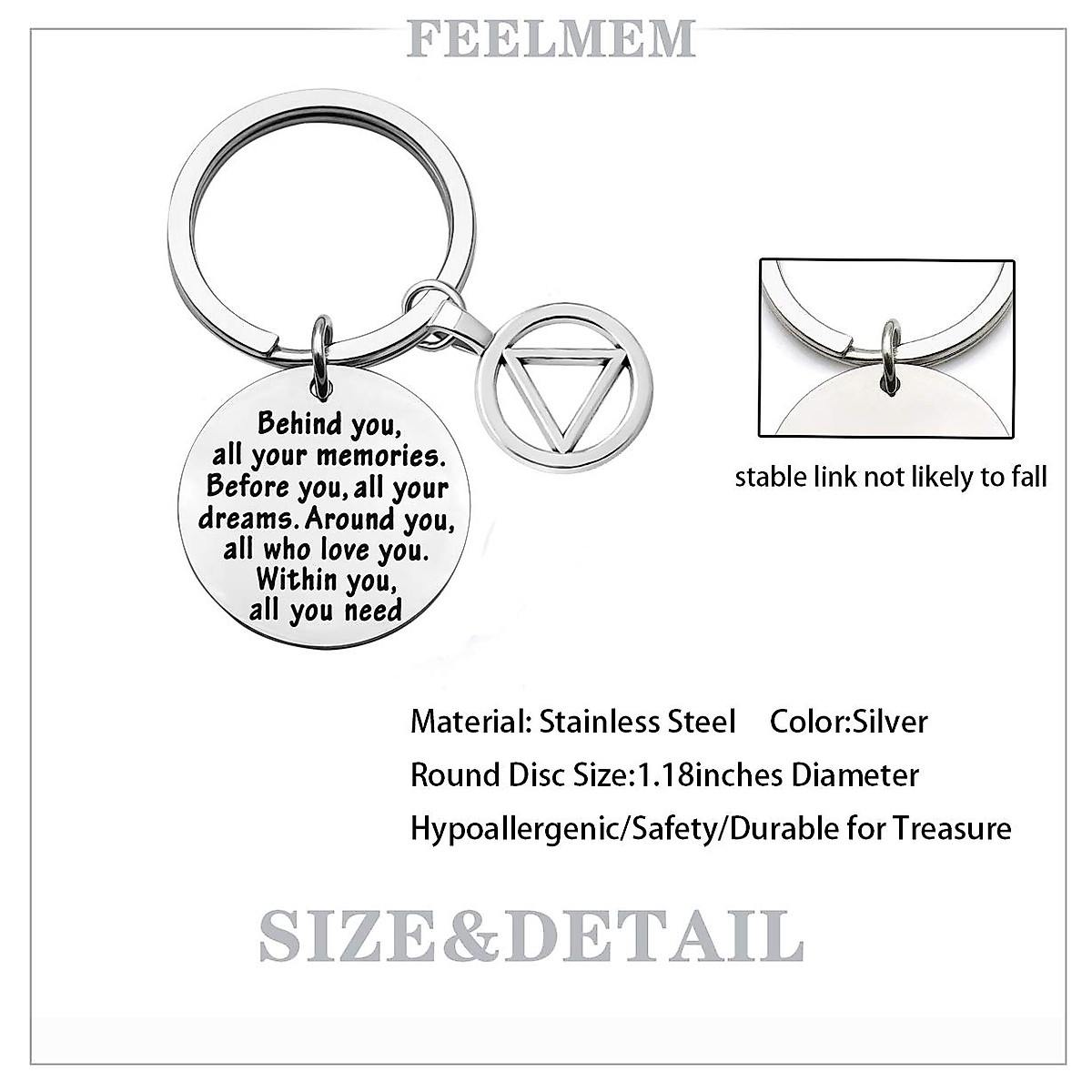 FEELMEM Sobriety Gift Keychain Addiction Recovery Gift AA Alcoholics Anonymous Warrior Recovery Gift New Beginnings Gift（silver