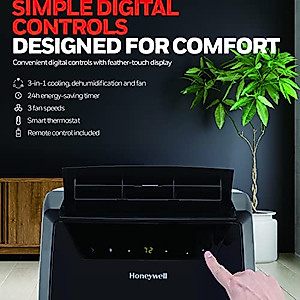 Honeywell 14,000 BTU / 53 Pint Portable Air Conditioner and Dehumidifier, Cools Rooms Up to 700 Sq. Ft, with Fan, Drain Pan, and Insulation Tape, (Black)