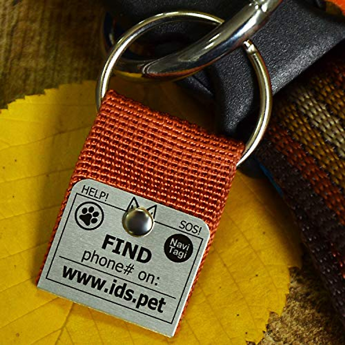 NaviTagi Pet ID Tag for Large and Extra Large Dogs. Personalized w/ID Number. Reliable Design, Stainless Steel Ring. 2 Phones Updatable Online, Name Safe (1 Tag - L)