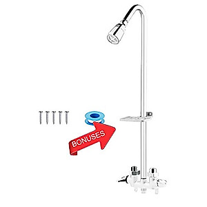 Artiwell Outdoor Shower Fixture System,with Rustproof Riser and Riser Extension, Double Handle Utility Shower Faucet with Showerhead and Soap Dish, Polished Chrome