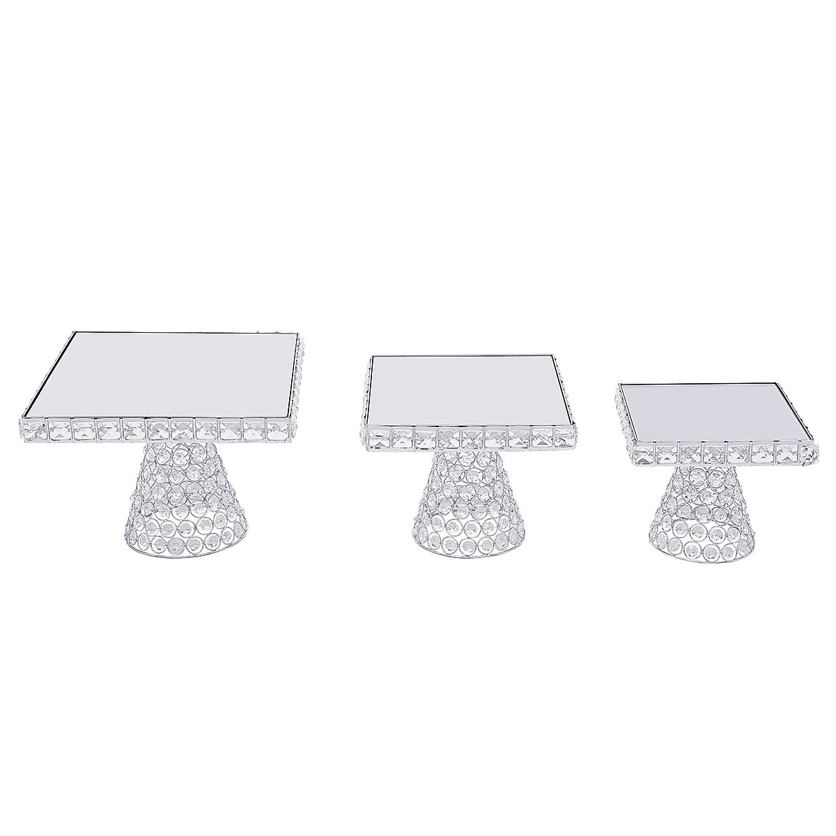 3 Piece Dessert Stand Cake Plate,Crystal Plated Cheese Dessert Cupcake Cake Stand with Mirror Plate-Silver Square