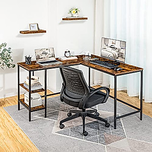 HOOBRO L Shaped Computer Desk with Charging Station, Industrial Corner Writing Desk with Adjustable Shelves, Study Workstation for Home Office, Stable and Space-Saving Rustic Brown and Black BF35UDN01