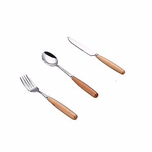 MBB 12 Pieces Stainless Steel Cutlery Set Short Wood Handle Flatware Set Knife Fork Spoon Service for 4