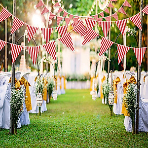 5 Packs Carnival Circus Party Decorations Supplies, Circus Carnival Bunting Banner, Red and White Pennant Banner Triangle Bunting Flag for Carnival Birthday Party, 7.4 x 10.8 Inch
