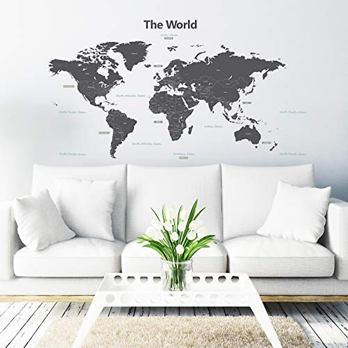 DECOWALL DLT-1609G Modern Grey World Map Kids Wall Stickers Wall Decals Peel and Stick Removable Wall Stickers for Kids Nursery Bedroom Living Room (XLarge) d?cor