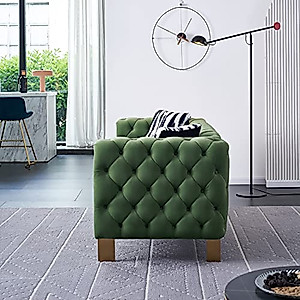 Melpomene Modern Button Tufted Velvet Sofa, Chesterfield Sofa with Square Arm,Gold Metal Legs and 2 Throw Pillows for Living Room(Mint Green)