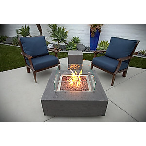 AMS Creations | Albany Square Natural Gas Outdoor Fire Pit Table | Concrete GFRC Fire Pit Table | with SS Burner, Canvas Cover, SS Lid, Lava Rock, and Wind Guard Included (Fuel Type: Natural Gas)