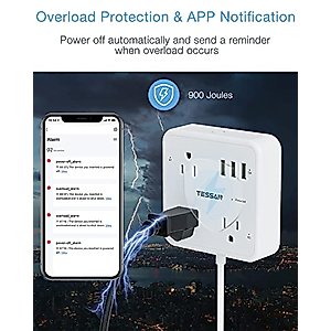 Smart Power Strip Surge Protector, TESSAN WiFi Extension Cord with 3 Individually Remote Controlled Outlets 3 USB Ports, Timer Smart Plug Switch for Lights, Lamps, Fan, Works with Alexa & Google Home