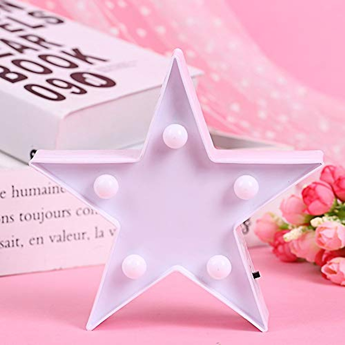 QiaoFei Little Star Light,LED Plastic Star Sign-Lighted Marquee Star Sign Wall Decor for Christmas,Birthday Party,Kids Room, Living Room, Wedding Party Decor,Romantic Lamp Night Table Light(White )