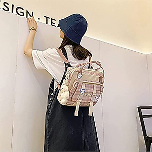 Kawaii Backpack with Bear Plush and Pins, Cute Backpack Japanese School Handbag Handbag Ita Bag for School (Pink)