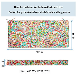 FUNHOME Outdoor Bench Cushion Water-Repellent, 48 x 18 Inch Bench Cushions for Outdoor Furniture, Settee Cushions with Handle and Straps, Patio Couch Cushion 1 Pack, Melora Paisley