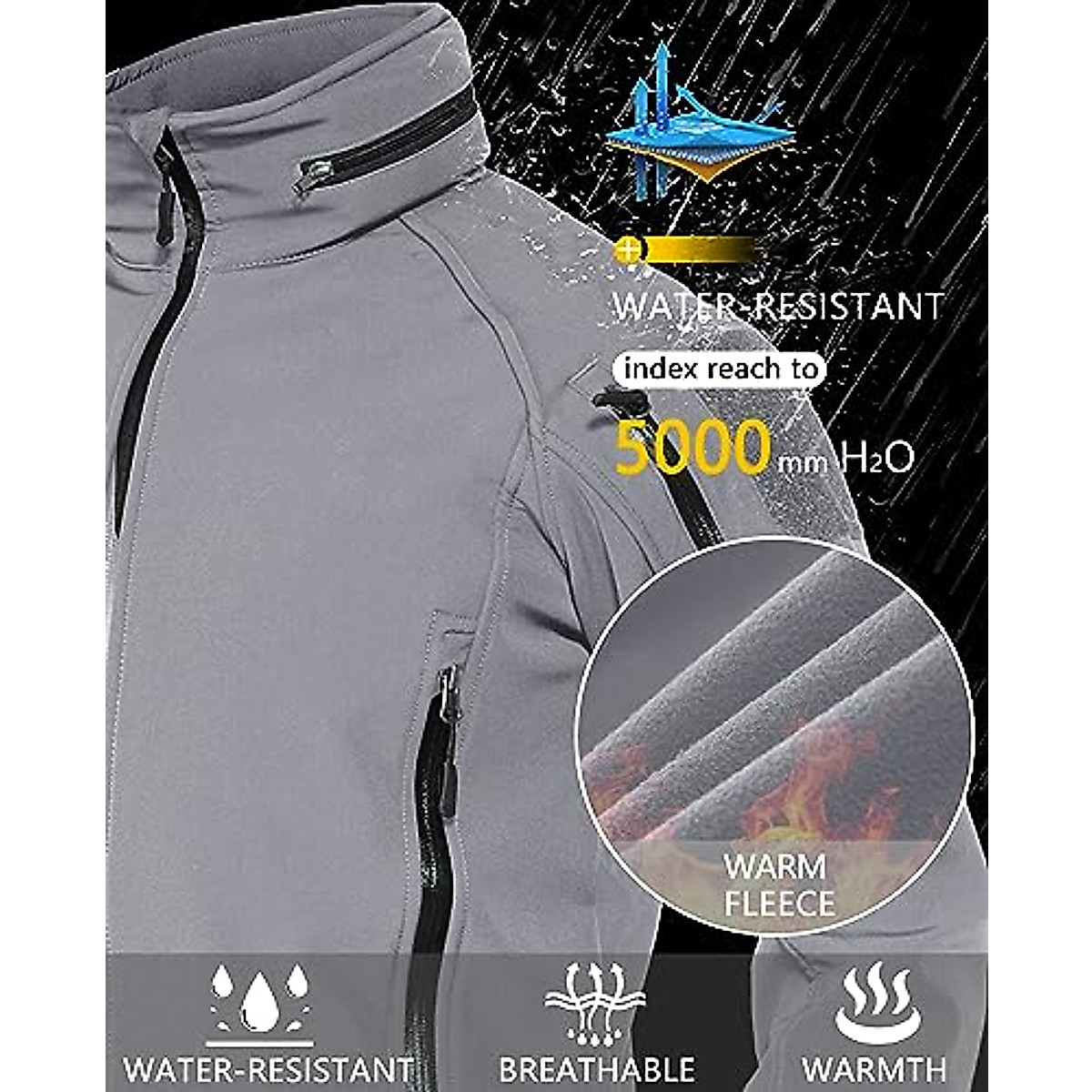 TACVASEN Men's Special Ops Military Police Duty Jacket Heavy Weight Waterproof Rain Coat for Men Warm Light Grey, L