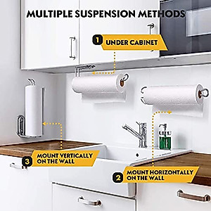 Paper Towel Holder Under Cabinet: 2 Pack SUS304 Stainless Steel Wall Mount Self-Adhesive Paper Towels Rolls for Kitchen (A-Wall-Mounted)