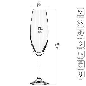 Krosno Crystal Champagne Flute Glasses | Set of 6 | 6.8 oz | Venezia Collection | Perfect for Home Restaurants and Parties | Dishwasher Safe | Gift Idea | Made in Europe