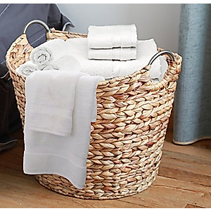 Vintiquewise Large Round Water Hyacinth Wicker Laundry Basket with Metal Handles