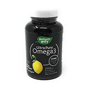 Nature’s Way Ultra-Pure Omega-3 Extra Strength Fish Oil Supplement, Lemon Flavor Softgels, 60 Count