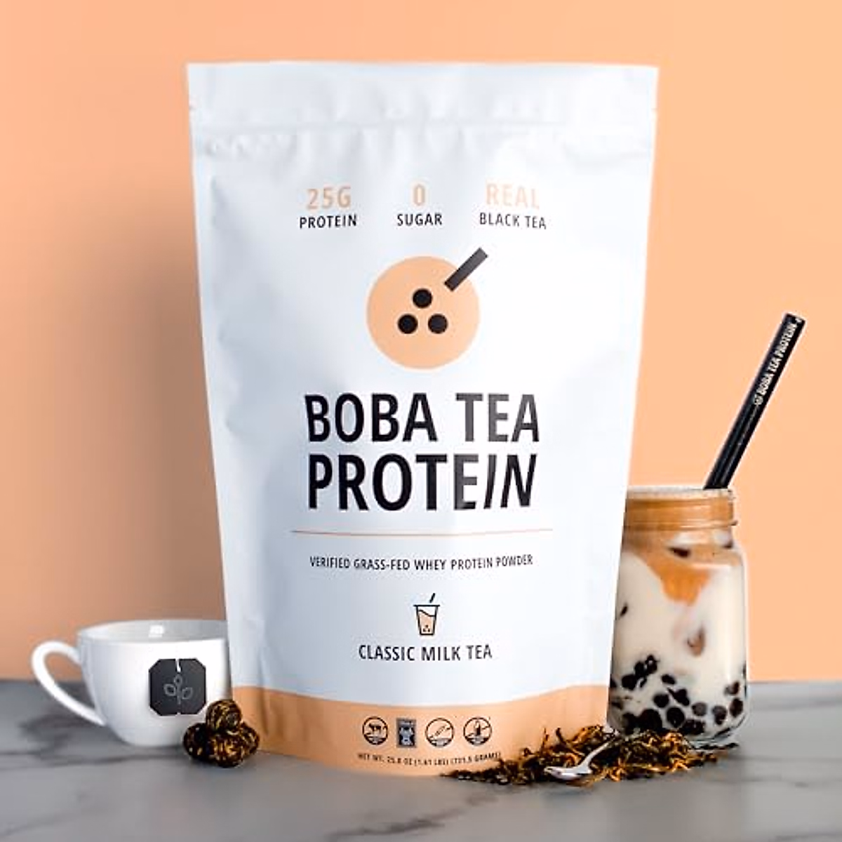 Classic Milk Tea Protein Powder | 25g Grass-Fed Whey Protein Isolate Powder | Gluten-Free & Soy-Free Bubble Tea Protein Drink | Real Ingredients & Lactose-Free | 19 Servings