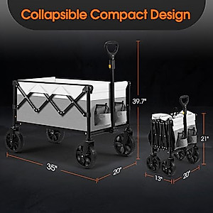 Collapsible Folding Wagon,Large Utility Wagon Cart Foldable,Folding Wagon Cart with All Terrain Wheels,Heavy Duty Garden Cart,Portable Wagon for Shopping Grocery Camping Sports Fishing (Gray/White)