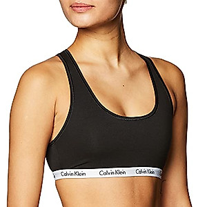 Calvin Klein Women’s Carousel Logo Cotton Stretch Bralette Non-Wired and Non paded, Black, Medium