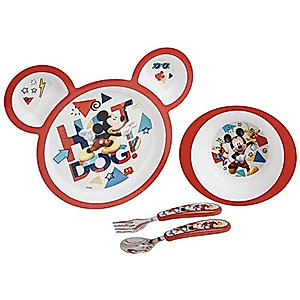 The First Years Disney Mickey Mouse Dinnerware Set - Toddler Plates and Toddler Utensils- 4 Count