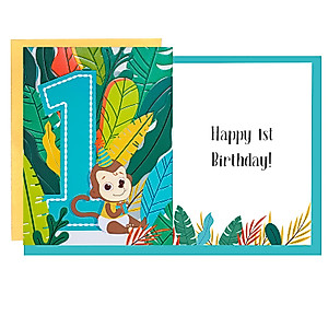 WRAPAHOLIC 1st Birthday Card with Envelope - First Birthday Card, Monkey Card - 5.9 Inch x 7.9 Inch