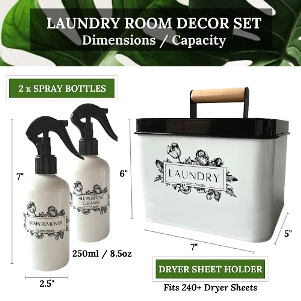 Dryer Sheet Holder Spray Bottles Set, Farmhouse Decor Fabric Softener Dispenser for Laundry Room Organization and Storage, 2 Pack Spray Bottles for Cleaning Solutions, House Warming Gifts New Home