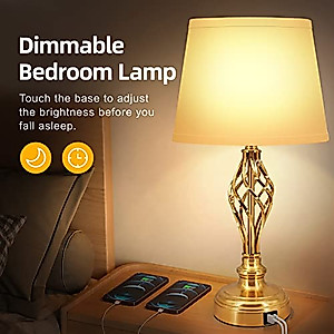 Wiomonrew Touch Table Bedside Lamps Set of 2, 3-Way Dimmable Nightstand Lamps with USB Type-C Ports, 22.64 inch Tall Bedside Nightstand Lamp Traditional Desk Lamp (Gold)