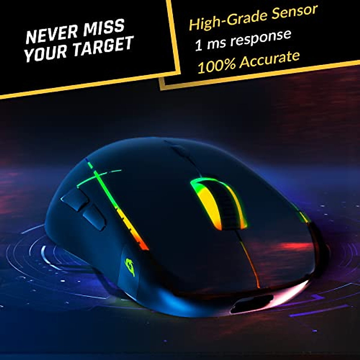 KLIM Ace - Rechargeable Wireless Gaming Mouse RGB + New Version + High-Precision Sensor & Breathtaking RGB Effect + 8 Customizable Buttons + Ambidextrous + Wired and Wireless Mouse for PC Mac PS4 PS5