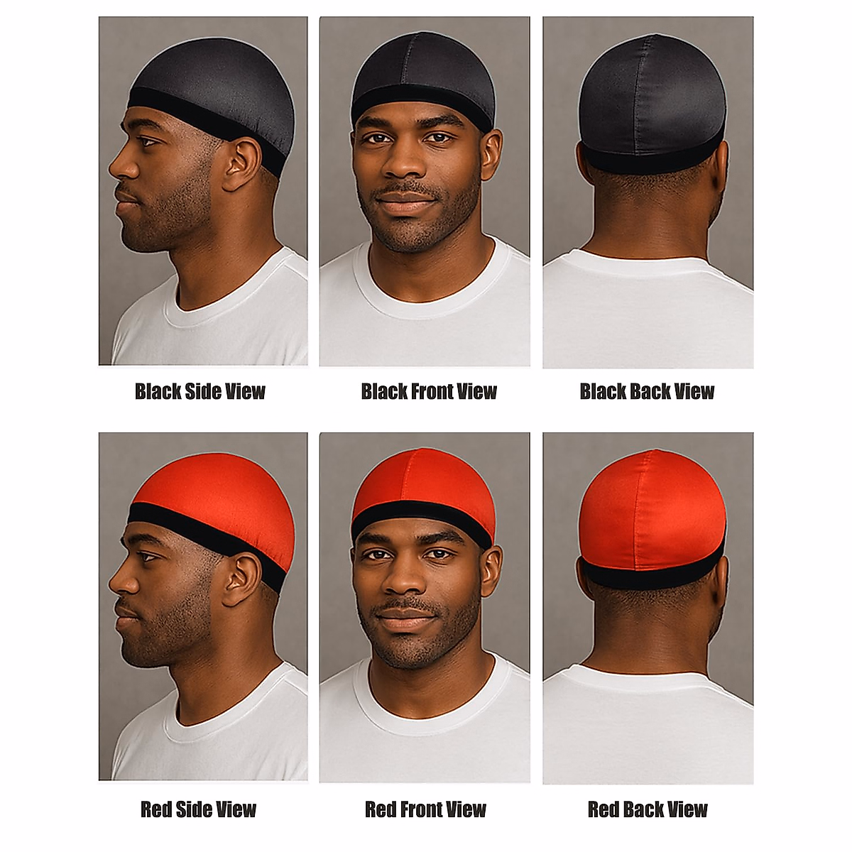 2PCS Silky Stocking Wave Cap for Men, Good Compression Over Durag (Red+Black)