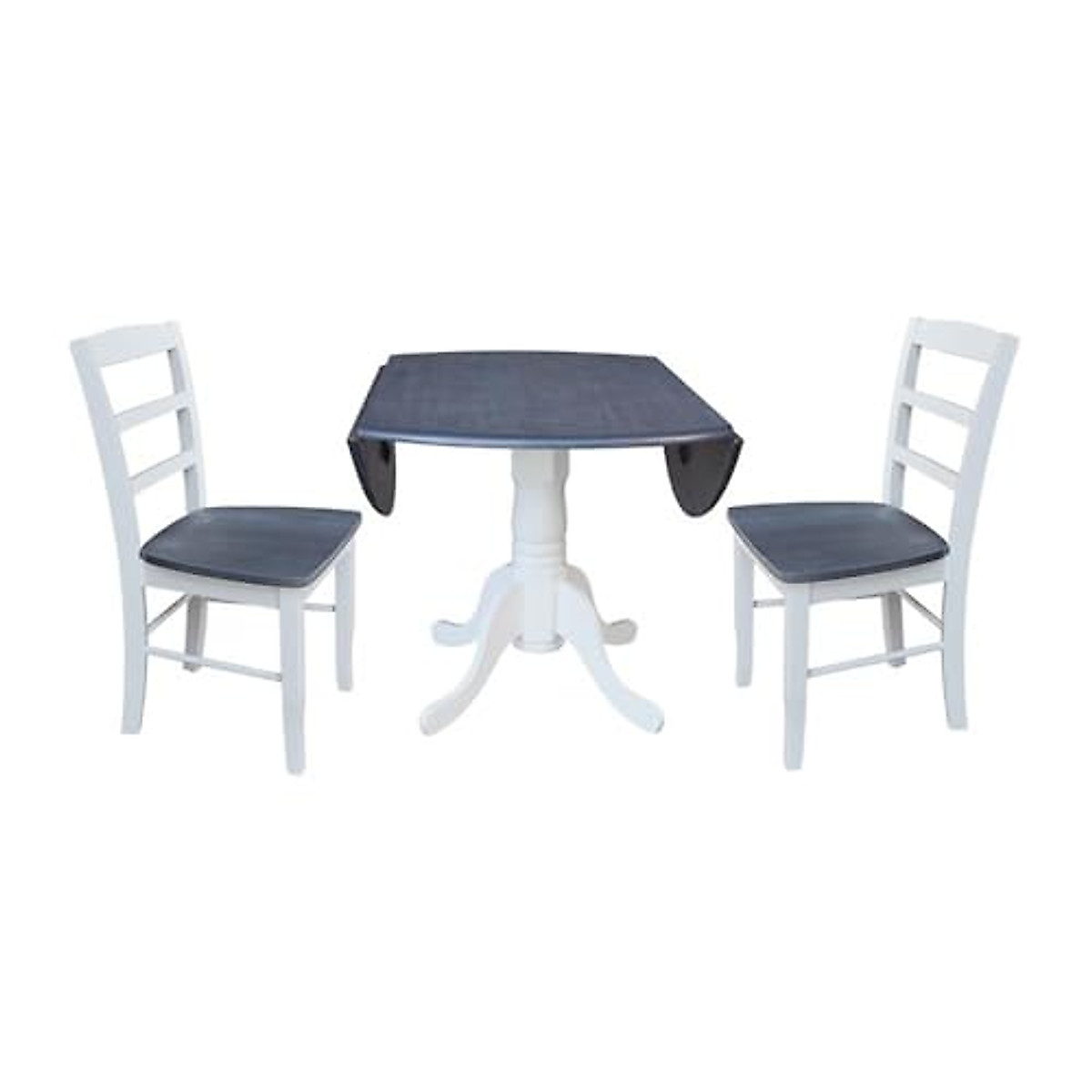 IC International Concepts 42" Dual Drop Leaf Dining 2 Table and chairs, Onesize, White/Heather Gray