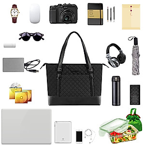 KROSER Laptop Tote Bag 15.6 Inch with USB Port, Large Work Tote Bag Computer Shoulder Bag for Women, Laptop Carrying Case Stylish Handbag Gift for School Office Business Travel(Quilted)