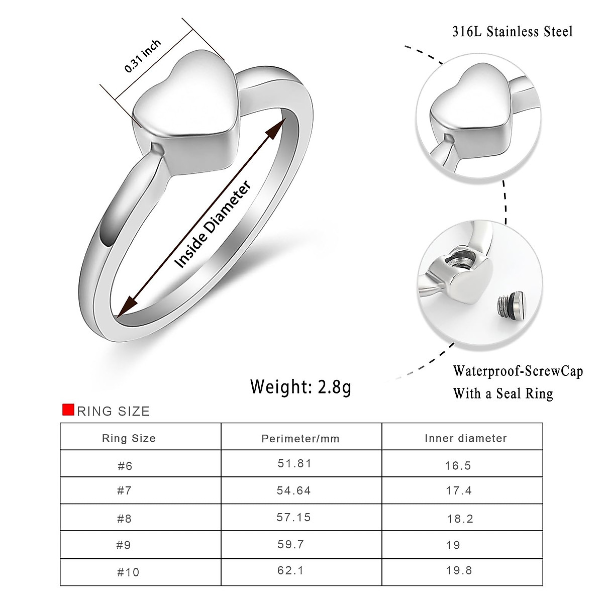 Oinsi Urn Rings for Ashes, Heart Cross Infinity Shape Cremation Rings for Ashes for Women Men Finger Ashes Ring Memorial Jewelry for Loved Ones with Filling Kits