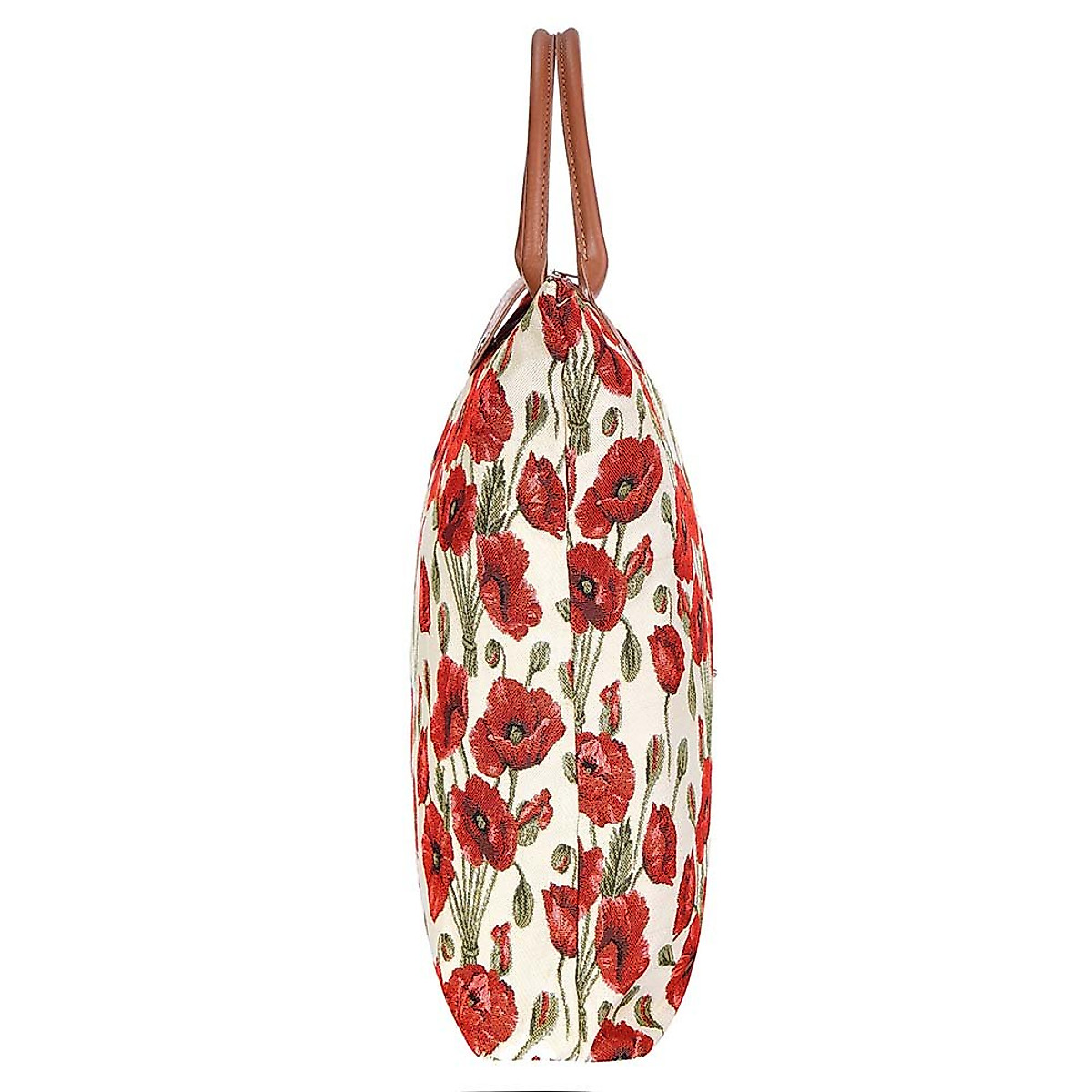 Signare Tapestry Foldable Tote Bag Reusable Shopping Bag Grocery Bag with Poppy Flower Design (FDAW-POP)
