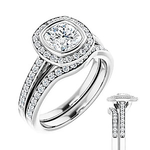 1 CT Cushion Cut VVS1 Colorless Moissanite Engagement Rings Set for Women Bridal Rings Set Handmade Bezel Moissanite Wedding Gifts Anniversary Promise Her 925 Sterling Silver