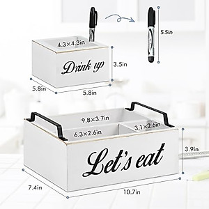 Paper Plate Holders for Kitchen Countertop, Wooden Utensil Caddy with Large Cup Holder, Disposable Paper Plate Organizer Silverware Caddy for Plate, Cup, Fork, Spoon, Napkin, Condiment (Set of 2)