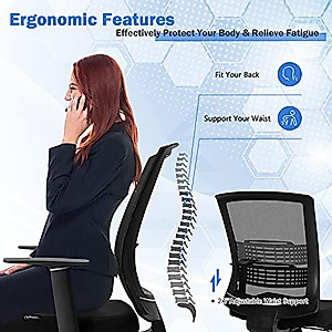 POWERSTONE Home Office Chair Ergonomic Computer Desk Chair with Adjustable Lumbar Support Comfortable Mesh Office Chair Swivel Executive Task Chair with Armrest Black