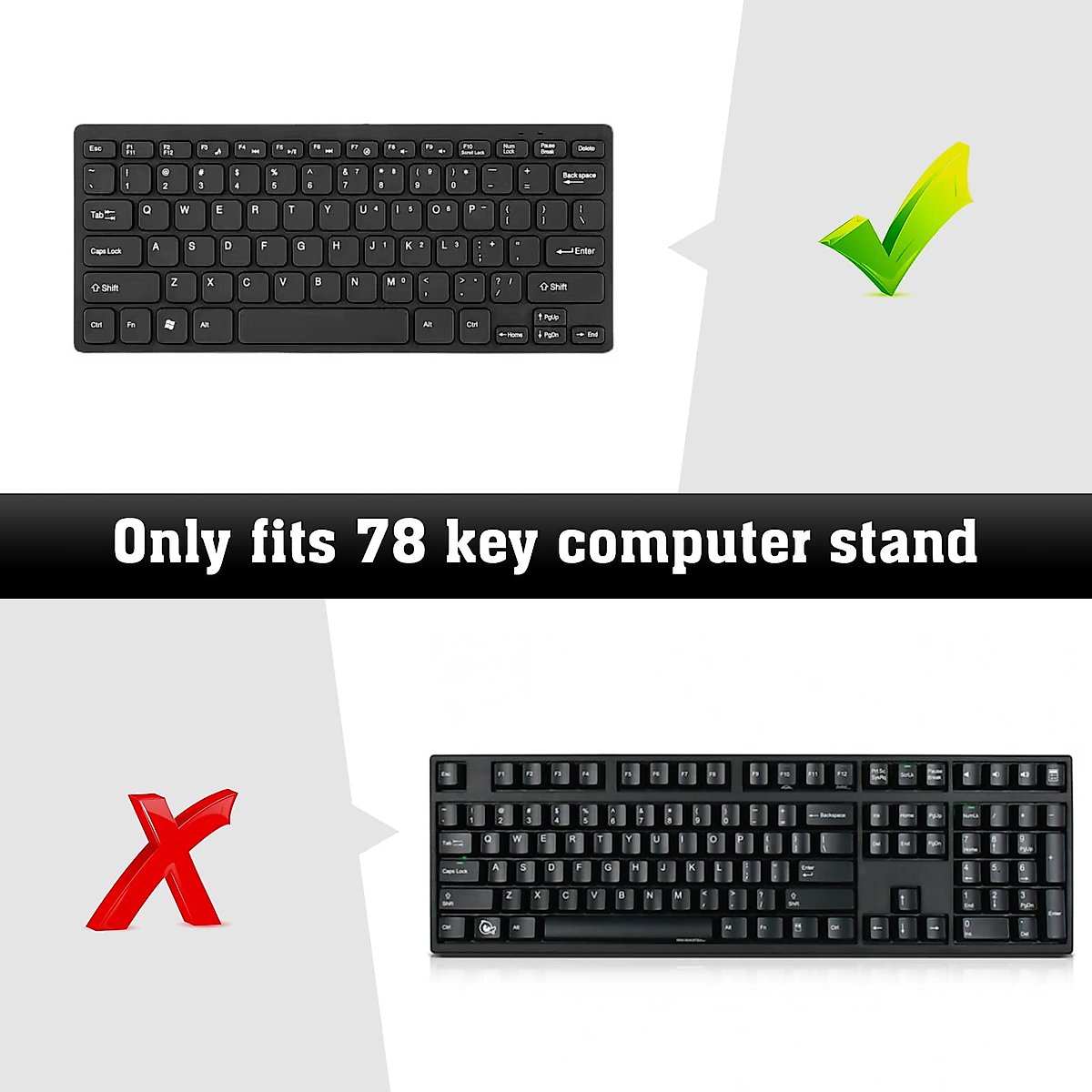 Richboom Acrylic Keyboard Stand for compact Keyboard with 78 keys, Tilted Computer Keyboard Holder with Silicone Strip, Compact, 11.8" Length